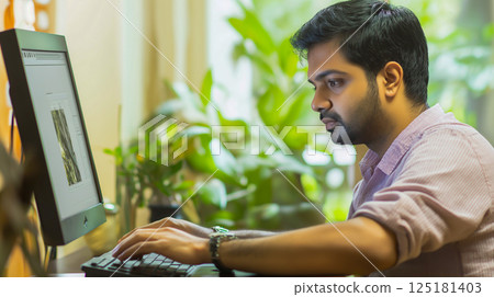 Indian software engineer focuses on coding...-插圖素材 [125181403] - PIXTA圖庫