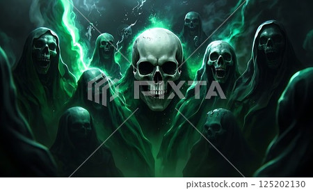 Ghost-Infested Skull with Screaming Shadows 14-7 - Stock Illustration ...