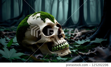 Rotting Skull in a Forest of the Dead 15-1 - Stock Illustration ...