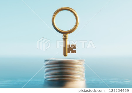 Floating Golden Key Above Stack of Digital... - Stock Illustration ...