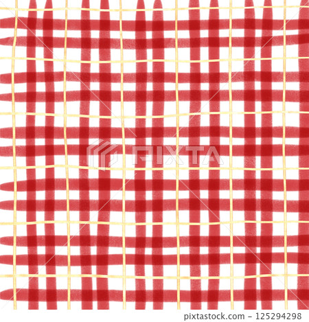 Gold Red Plaid Gingham Check Hand Drawn... - Stock Illustration ...