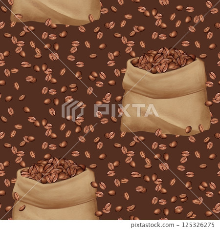 Seamless pattern with coffee sacks and beans on...-插圖素材 [125326275 ...