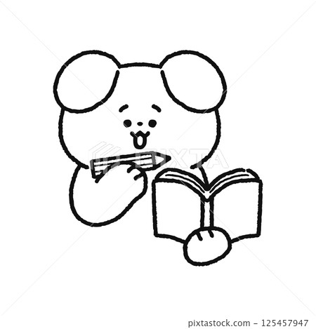 Cute dog taking notes line drawing - Stock Illustration [125457947] - PIXTA