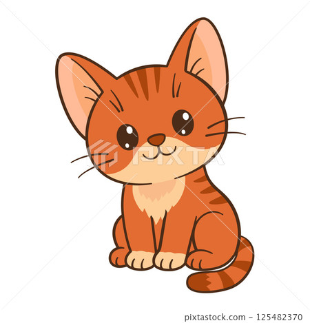Red cat sits. Cute ginger tabby kitten in... - Stock Illustration ...