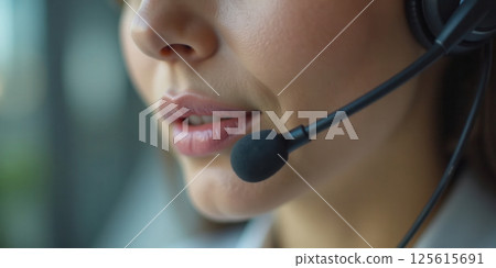 Close-up of a call center agent's lips with a... - Stock Illustration ...