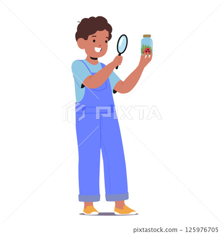 Boy cartoon character exploring insect using...-插圖素材 [125976705] - PIXTA圖庫
