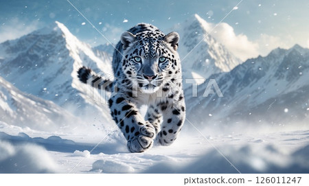 Snow leopard in the snowy fields of the Alps - Stock Illustration ...