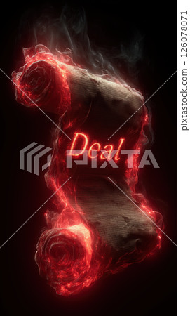 Magical fiery scroll with glowing red word deal... - Stock Illustration ...