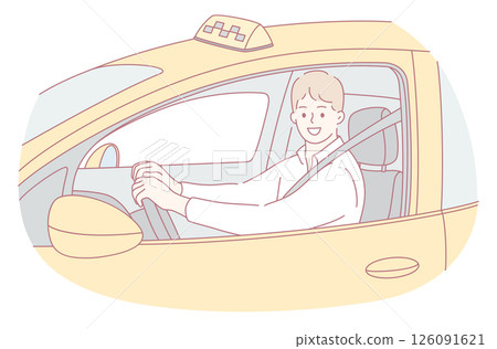 A very friendly taxi driver working in a bright... - Stock Illustration ...