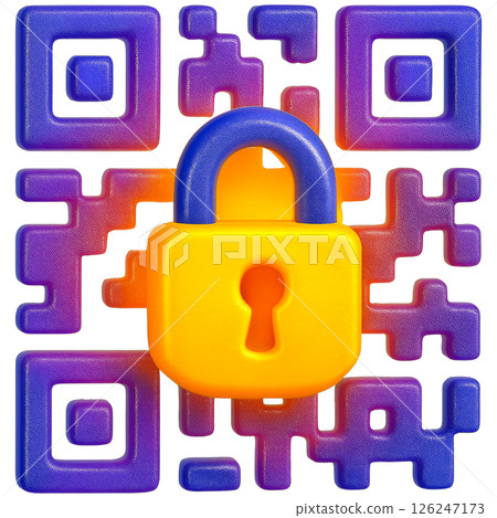vibrant 3D QR code with secure lock symbolizes...-插圖素材 [126247173 ...