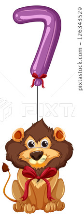 Lion with Balloon Number Seven Illustration-插圖素材 [126343529] - PIXTA圖庫