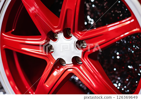new alloy car wheel closeup, red color - Stock Illustration [126369649 ...