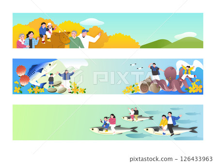 A banner showing excited people hanging out...-插圖素材 [126433963] - PIXTA圖庫