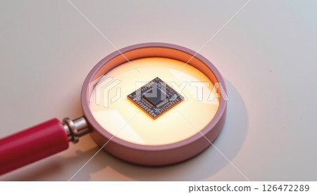 Magnifying glass focusing on a microchip for...-插圖素材 [126472289] - PIXTA圖庫