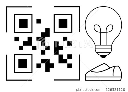 QR code in contrast with a light bulb and shoe... - Stock Illustration ...