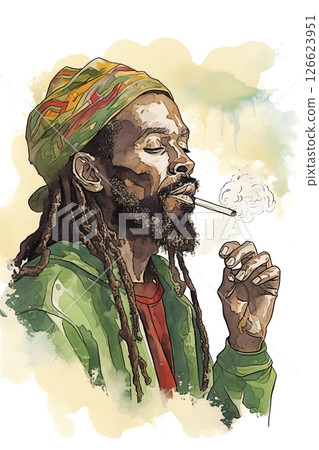 Rastafari smoking marijuana. Cannabis smoker.... - Stock Illustration ...