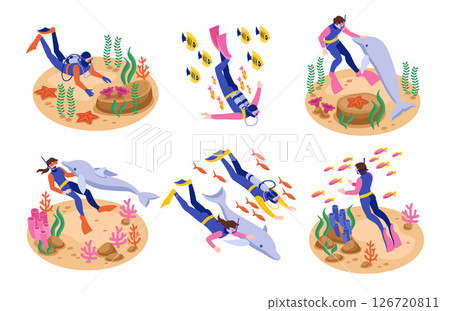 Isometric Scuba Diving Element Set - Stock Illustration [126720811] - PIXTA