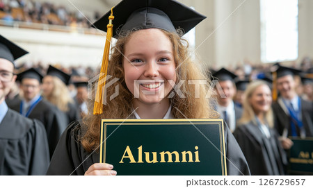 Young caucasian female graduate holding alumni...-插圖素材 [126729657 ...