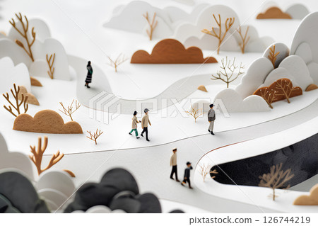 3D illustration of a park and people walking... - Stock Illustration ...