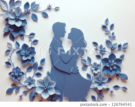 Paper Cut Couple in Cool Floral Embrace - Stock Illustration [126764541 ...