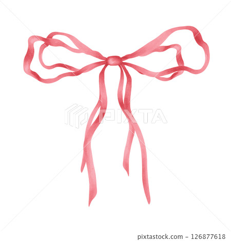 Red bow with long ribbons. Watercolor, marker...-插圖素材 [126877618] - PIXTA圖庫