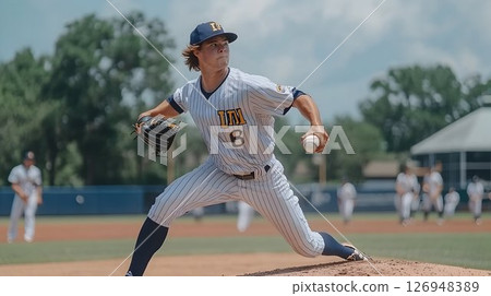 Dynamic Baseball Pitcher in Action on the Field-插圖素材 [126948389] - PIXTA圖庫