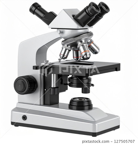 Silver Metal Trinocular Microscope on White...-插圖素材 [127505707] - PIXTA圖庫