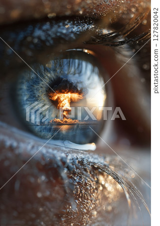 Nuclear explosion reflected in human eye, close-up-插圖素材 [127820042 ...