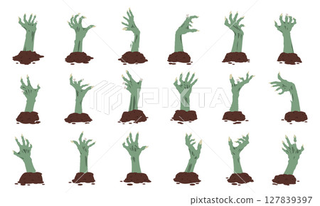 Zombie arms crawl out of graves. Scrawny zombie... - Stock Illustration ...