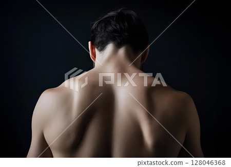Back view of a naked man drooping in the dark - Stock Illustration ...