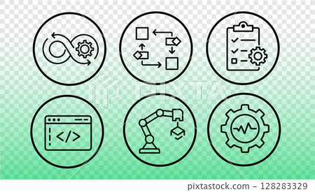 DevOps workflow icons set. Development... - Stock Illustration ...