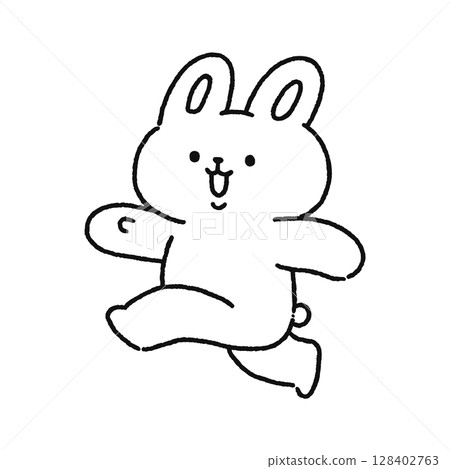 A happy skipping rabbit - Line drawing - Stock Illustration [128402763 ...
