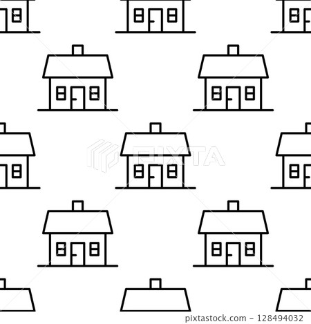 Seamless pattern of house icons in outline style-插圖素材 [128494032] - PIXTA圖庫