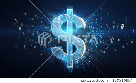 glowing dollar sign surrounded by binary code... - Stock Illustration ...