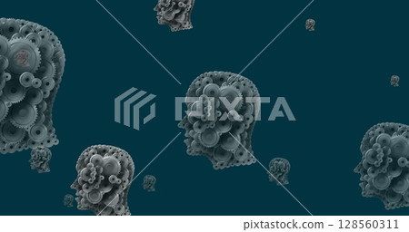 Image of human heads formed with cogs moving on... - Stock Illustration ...
