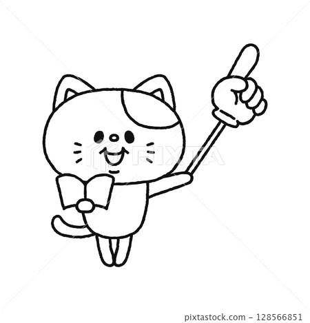 Cat holding a pointing stick - line drawing - Stock Illustration ...