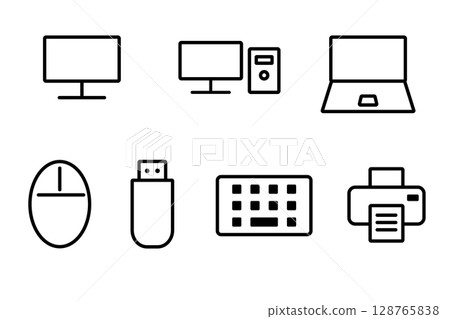 Computer and peripherals black and white icon... - Stock Illustration ...
