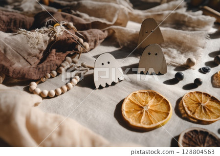 Eco-friendly Halloween craft flat lay with... - Stock Illustration ...