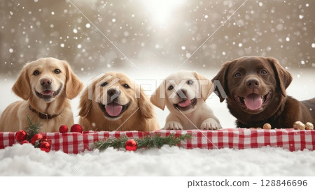 Joyful Pets Playing Together in Winter Wonderland-插圖素材 [128846696 ...