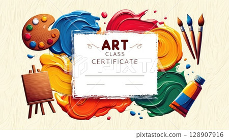 Colorful art class certificate with paint...-插圖素材 [128907916] - PIXTA圖庫