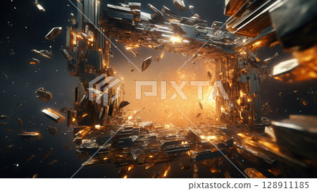 Abstract explosion in space with rocks and...-插圖素材 [128911185] - PIXTA圖庫