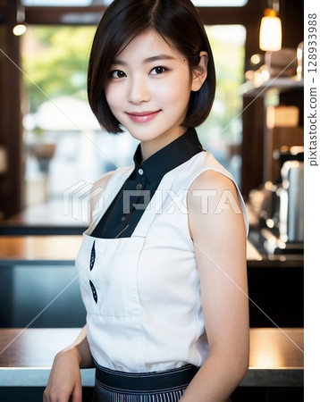 Waitress working in a cafe - Stock Illustration [128933988] - PIXTA