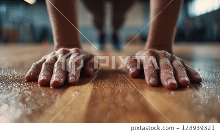 First-Person View of Hands in Plank Position on... - Stock Illustration ...