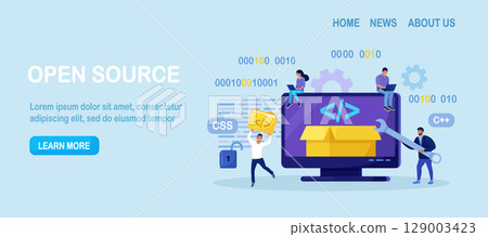Open source. Tiny programmers programming... - Stock Illustration ...