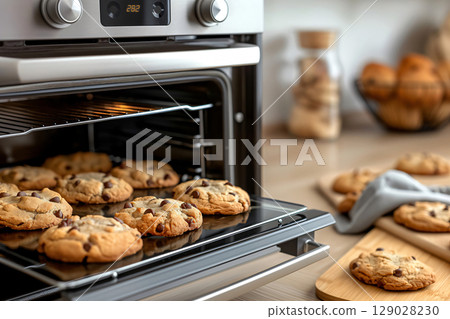 Modern oven baking a batch of chocolate chip... - Stock Illustration ...