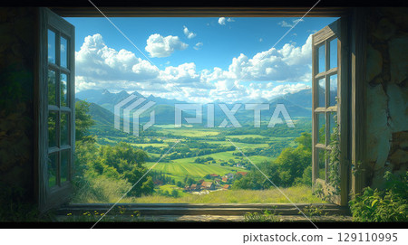 Landscape seen from the window - Stock Illustration [129110995] - PIXTA