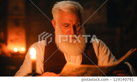 elderly man with white beard reading map by...-插圖素材 [129140791] - PIXTA圖庫
