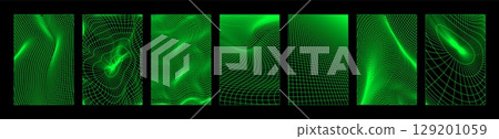 Y2k grid background set with neon green wireframe - Stock Illustration ...