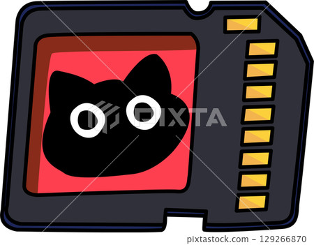 Cartoon Black Cat on Memory Card Illustration-插圖素材 [129266870] - PIXTA圖庫