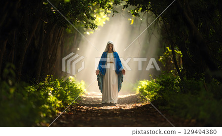 Scene of the Virgin Mary walking through the... - Stock Illustration ...
